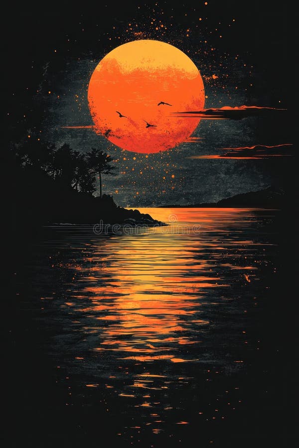 Sunscape Serenity: a Minimalist Ode To Nature Stock Illustration ...