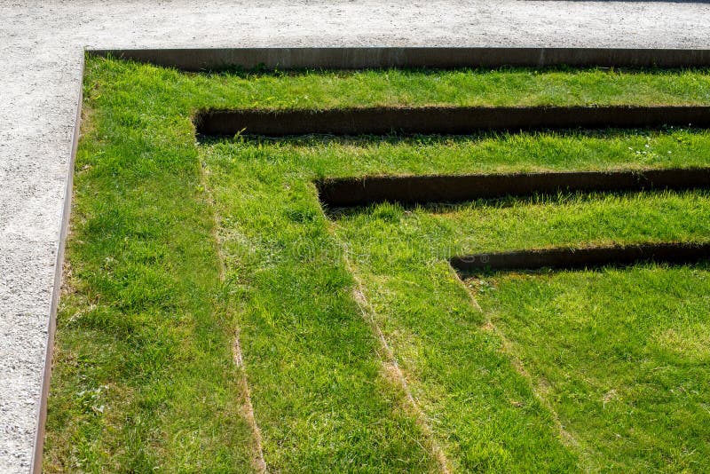 Minimalist Landscape Design with Green Grass Steps. Stock Image - Image ...