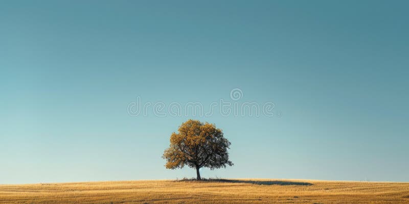 Minimalist Landscape with a Lone Tree on an Empty Field. Nature Design ...