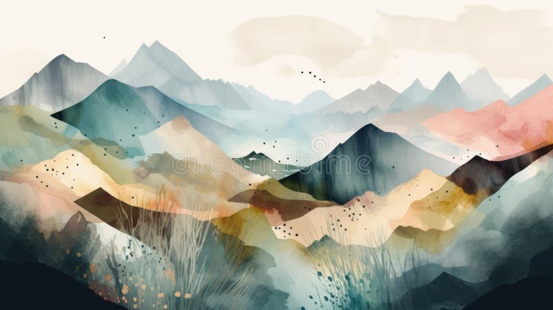 Minimalist Landscape Mountains for Boho Art. Perfect for Posters Stock ...