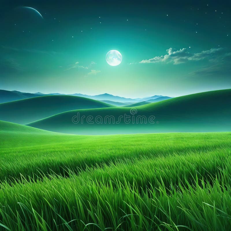 Minimalist Landscape with Simple Grassy Field Stock Illustration ...