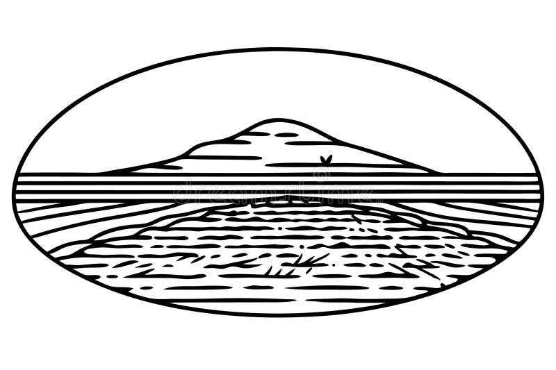 Minimalist Landscape Stylized Mountain and River in Oval Frame Design ...