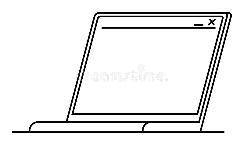 Minimalist Laptop with Browser Window on Screen in Simple Black Line ...