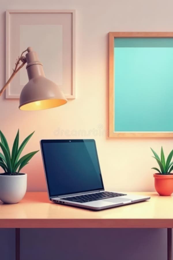 Minimalist Laptop on Desk, Flat Vector Illustration Clean Workspace ...