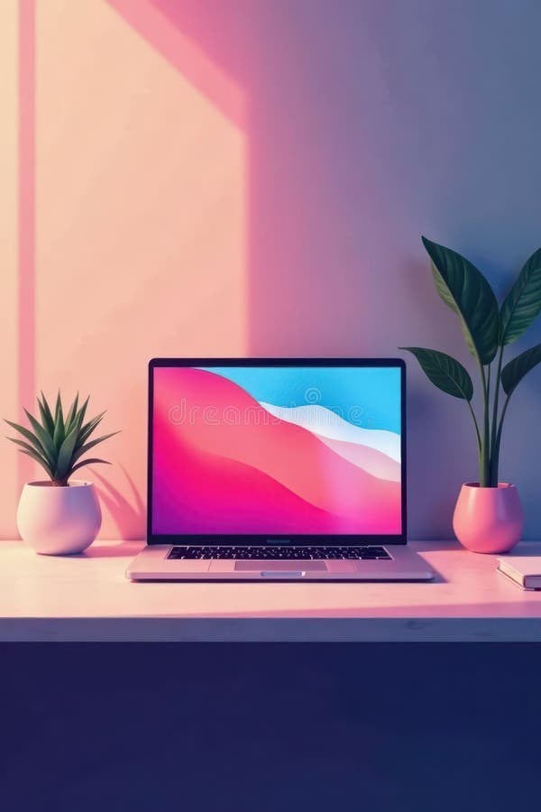 Minimalist Laptop on Desk, Flat Vector Illustration Clean Workspace ...