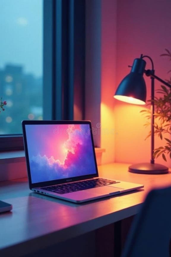 Minimalist Laptop on Desk, Flat Vector Illustration Clean Workspace ...