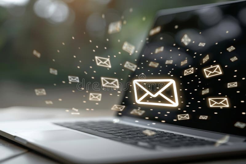Minimalist Laptop Featuring Glowing Email Icon Surrounded by Ethereal ...