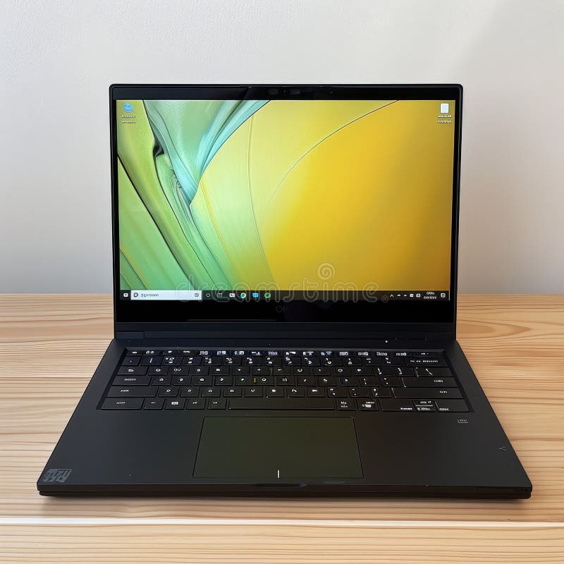 Minimalist Laptop Setup on Wooden Table with Open Document on Screen ...