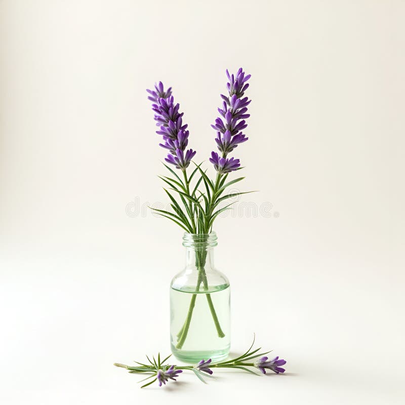 Minimalist Lavender Bouquet in Rounded Glass Vase Stock Illustration ...