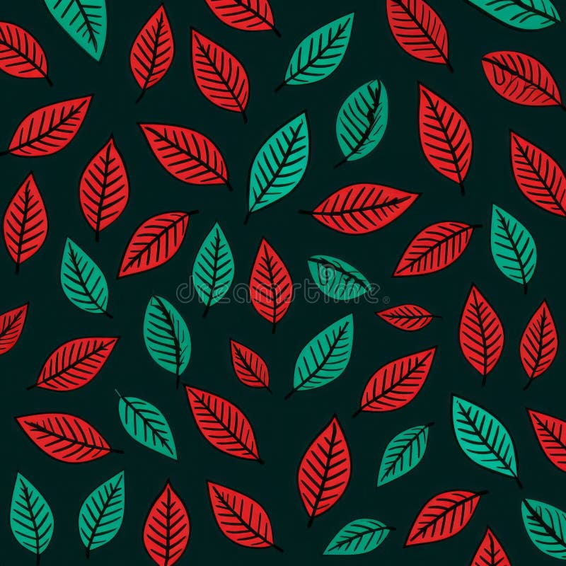 Minimalist Leaf Icon Pattern in Dark Turquoise and Black Stock ...