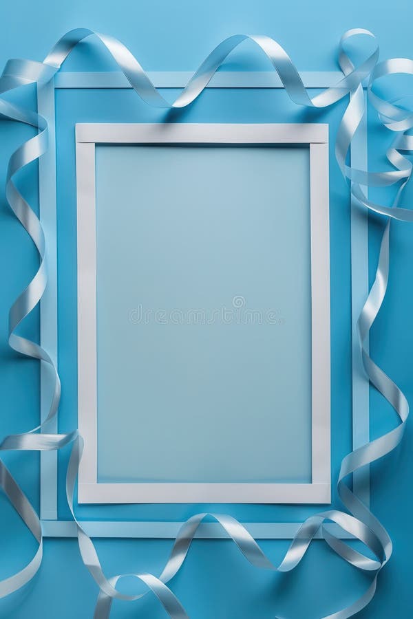 Minimalist Light Blue Birthday Frame with Silver Ribbons for Custom ...