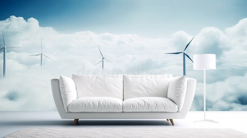 Minimalist Light Ecological Interior Design with a White Sofa and Wind ...