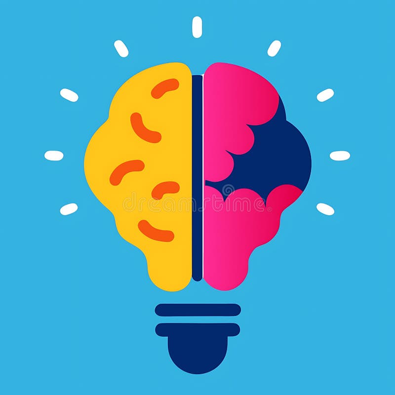 Minimalist Lightbulb with Split Brain Design in Bright Colors Stock ...