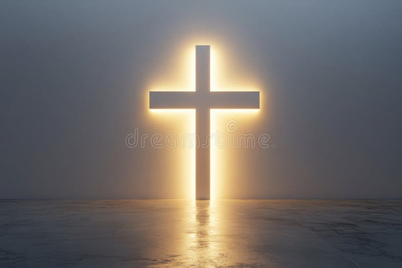 Minimalist Lighted Cross Illuminating a Wall in a Serene Setting Stock ...