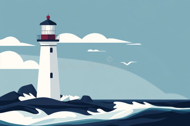 Minimalist Lighthouse by the Sea Stock Illustration - Illustration of ...