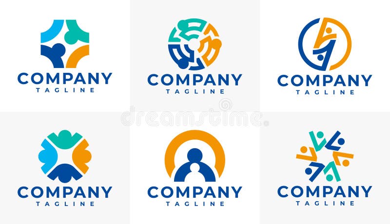 Minimalist Line Abstract Human Crowd Logo Design Set. Modern People Group Logo. Stock Vector ...