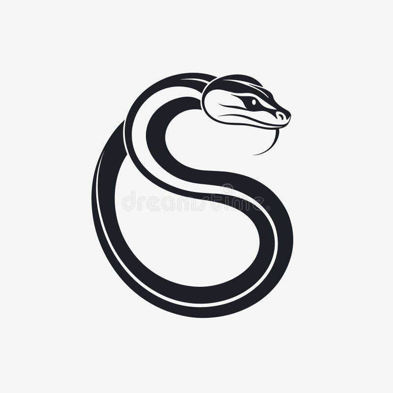 Minimalist Line Art of a Coiled Snake with Fierce Expression Stock ...