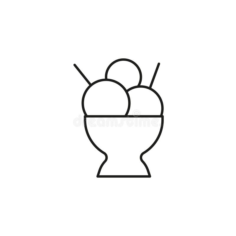 Minimalist Line Art of Ice Cream Sundae in Bowl with Two Sticks. Stock ...