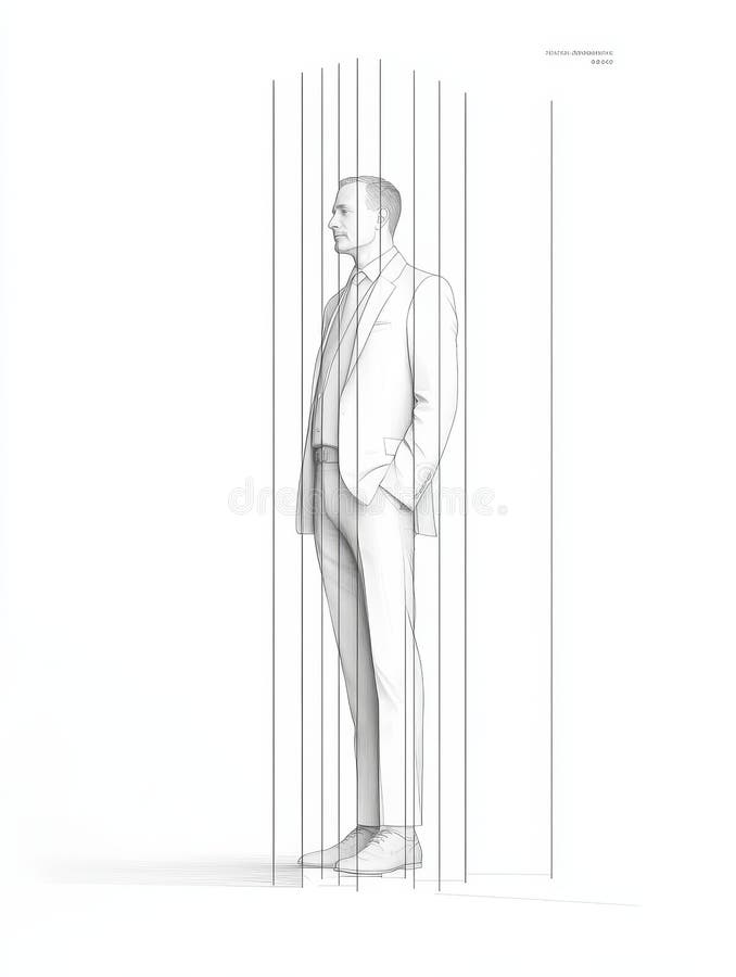 A Minimalist Line Art Illustration of a Confident Man in a Suit ...