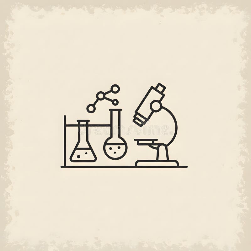 Minimalist Science Lab Line Art with Microscope and Chemistry Equipment ...