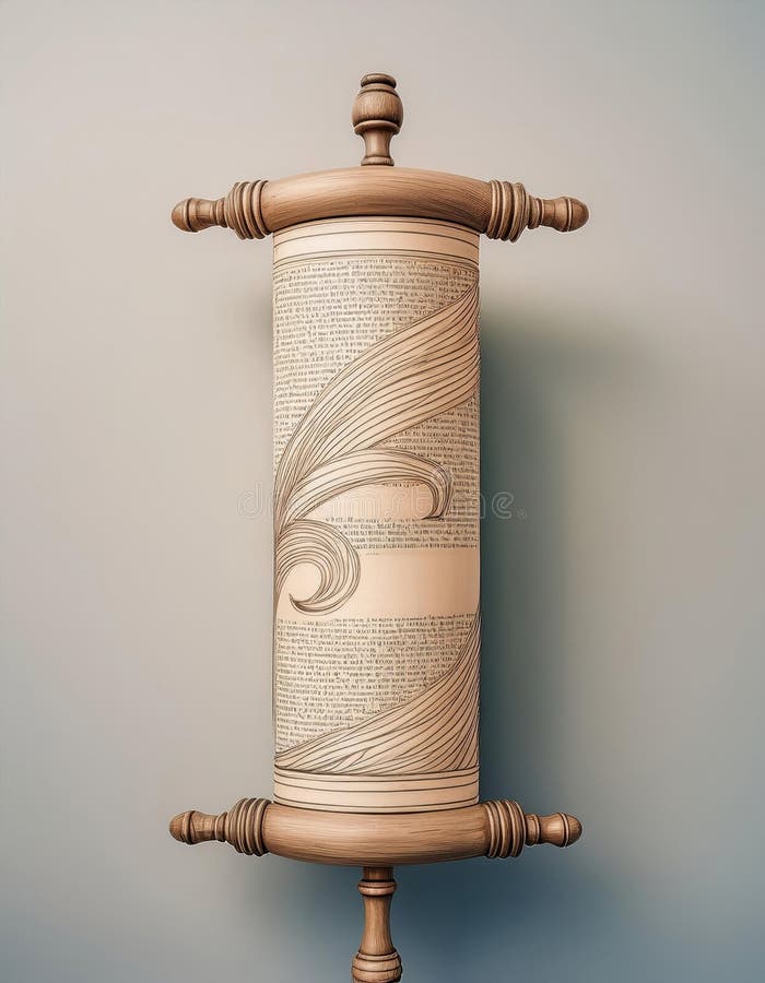 Minimalist Line Art Interpretation of a Torah Scroll on a Soft Pastel ...
