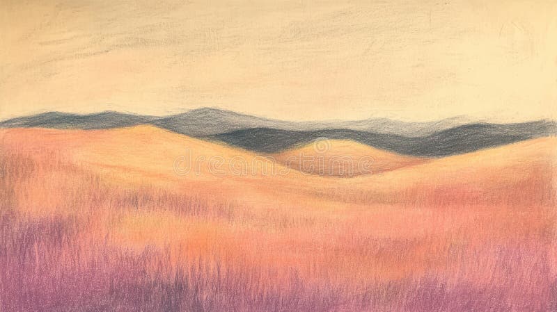 Minimalist Line Art Landscape in Soft Pastels Stock Illustration ...