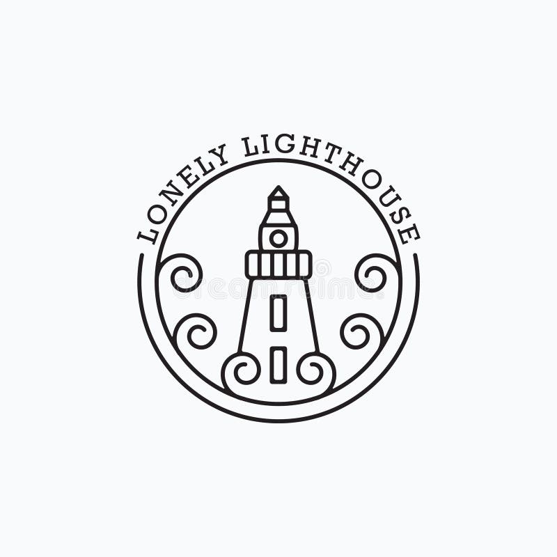 Minimalist Line Art Lighthouse with Wave Logo Vector Illustration ...