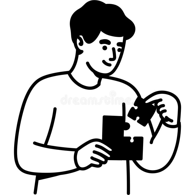 Minimalist Line Art Man Solving Puzzle Illustration Concept Stock ...