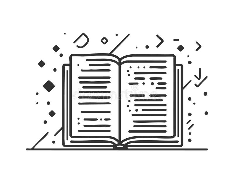 Minimalist Line Art of an Open Book with Abstract Elements. Stock ...
