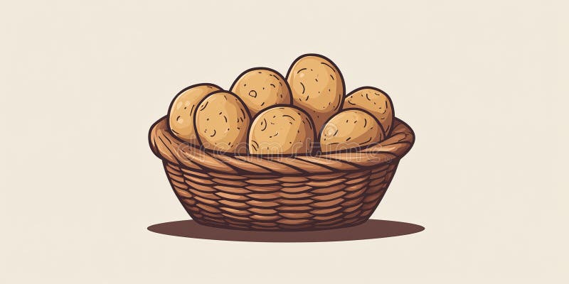 Minimalist Basket of Potatoes Line Art Stock Illustration ...