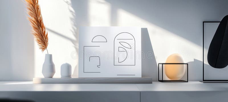 Minimalist Line Art Sticker Sheet on White Surface with High Contrast ...