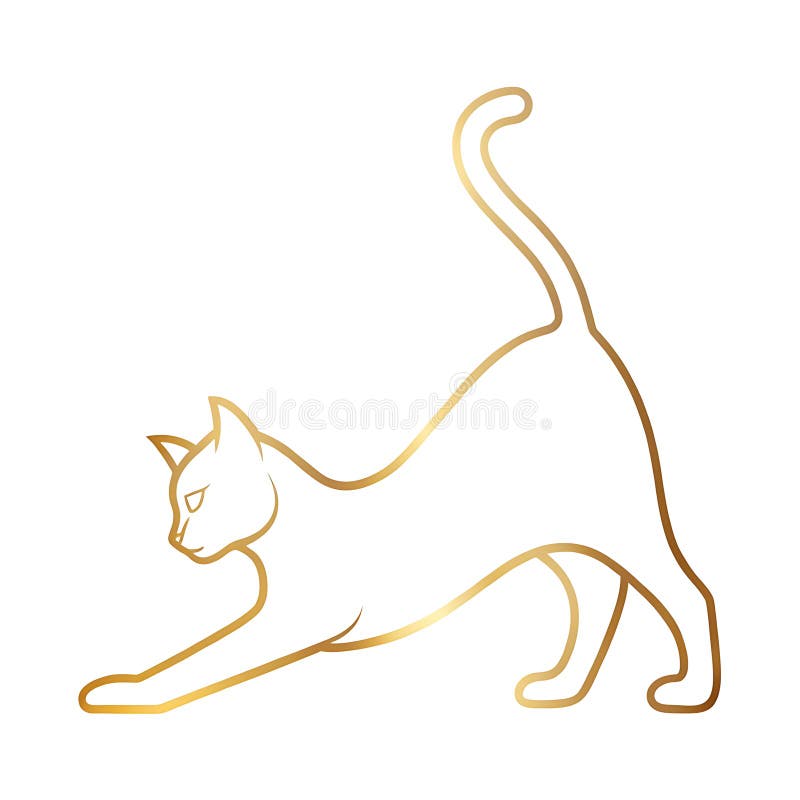 Minimalist Line Art of Stretching Cat with Gold Gradient Effect Stock ...