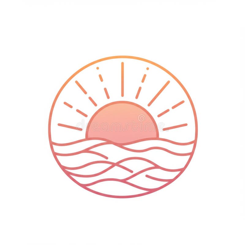 Minimalist Line Art Sun and Ocean Design Stock Illustration ...