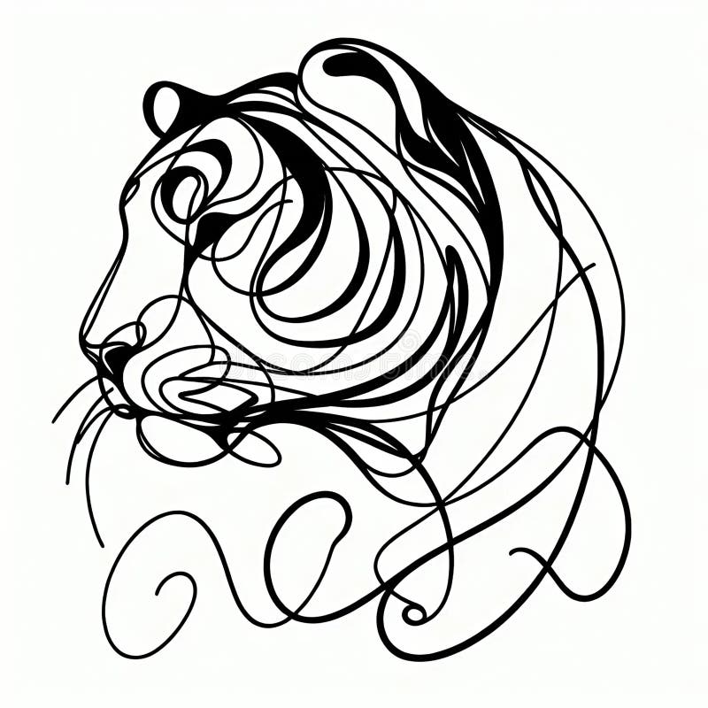 Minimalist Line Art of a Tiger, Drawn with a Single Continuous Black ...