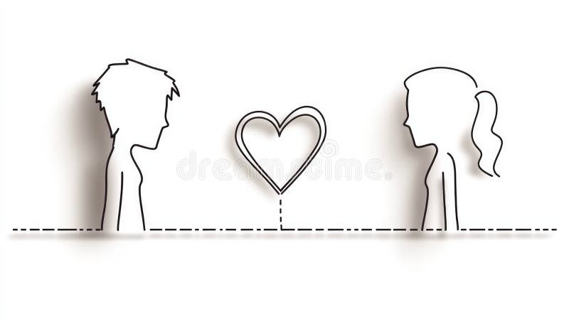 Minimalist Line Art of Two People Connected by a Heart Symbol Stock ...