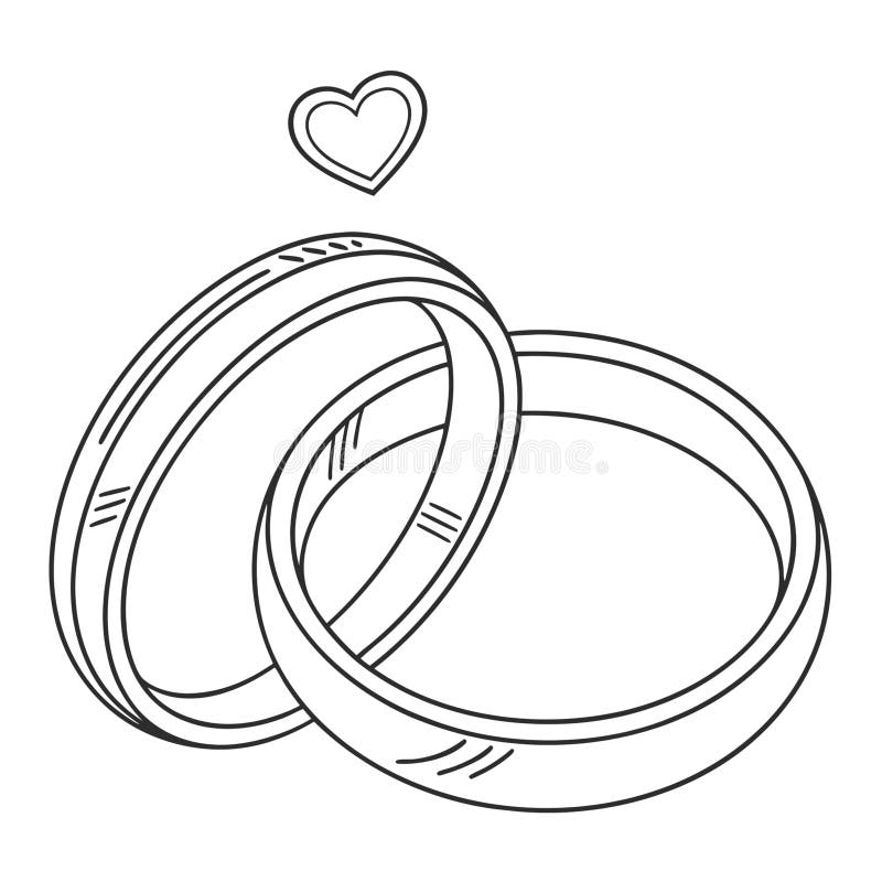 Minimalist Line Art Wedding Rings with Heart - Love & Commitment Symbol ...