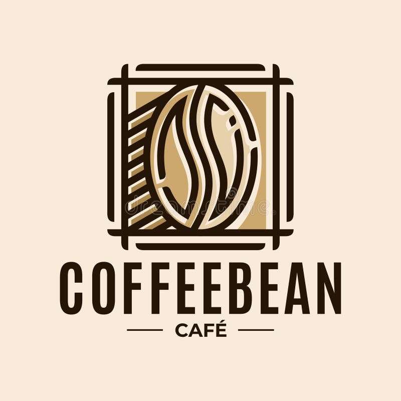 Minimalist Line Cartoon Coffee Bean Logo Design. Modern Fun Square Bean ...