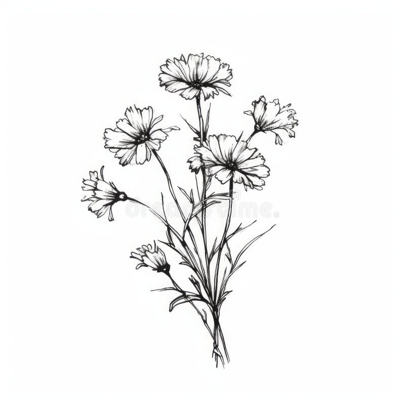 Aster Flowers Line Art Isolated White Background Stock Photos - Free ...