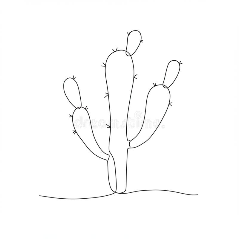A Minimalist Line Drawing of a Cactus Features Elongated, Oval Segments ...