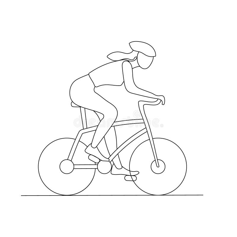 Minimalist Line Drawing of a Cyclist Riding a Bicycle on a Plain ...