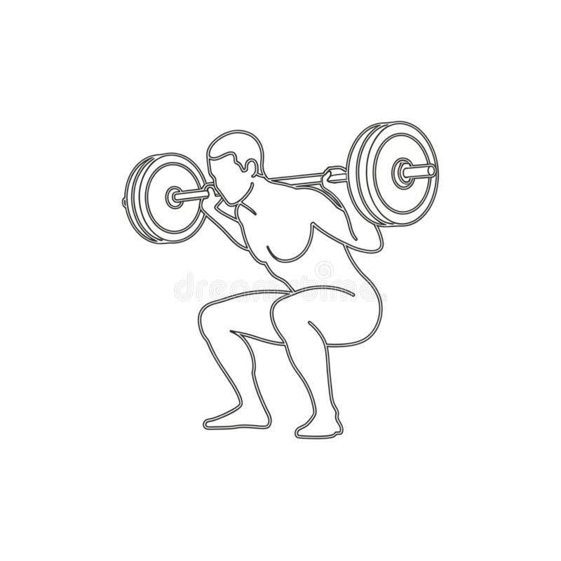 Line Art Squat with Barbell Stock Illustration - Illustration of pose ...