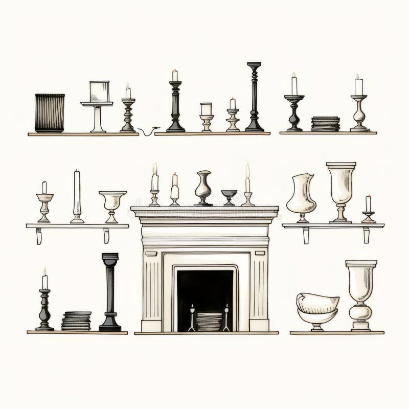 Minimalist Line Drawing of Exquisite Lighting and Home Decor Objects on ...