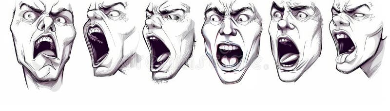Minimalist Line Drawing Facial Expressions Set Stock Illustration ...