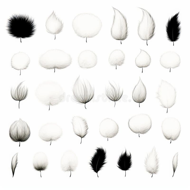 Minimalist Line Drawing of Fluff Set on White Background Stock ...