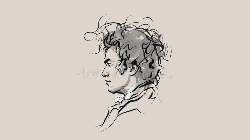 Minimalist Line Drawing of Ludwig Van Beethoven in Profile Stock ...