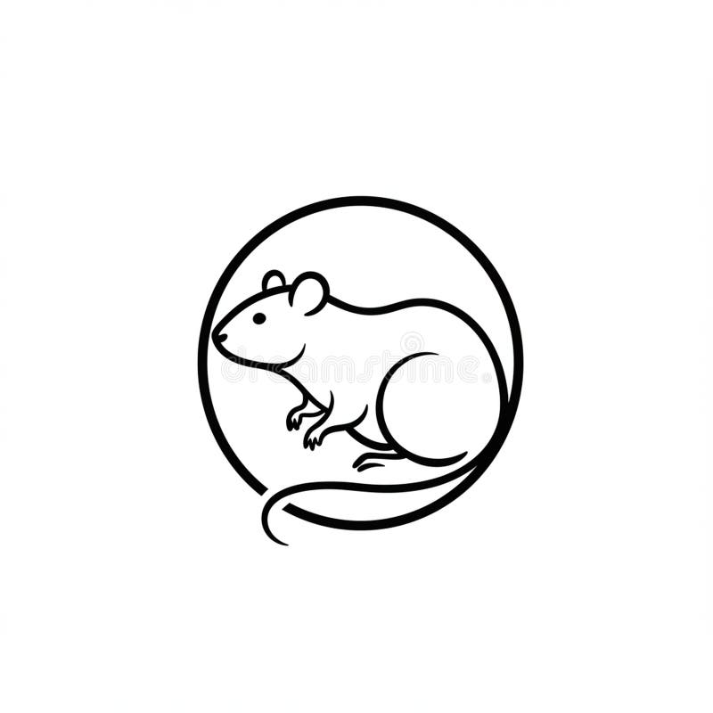 Minimalist Line Drawing of a Rat Encircled within a Simple Black-lined ...