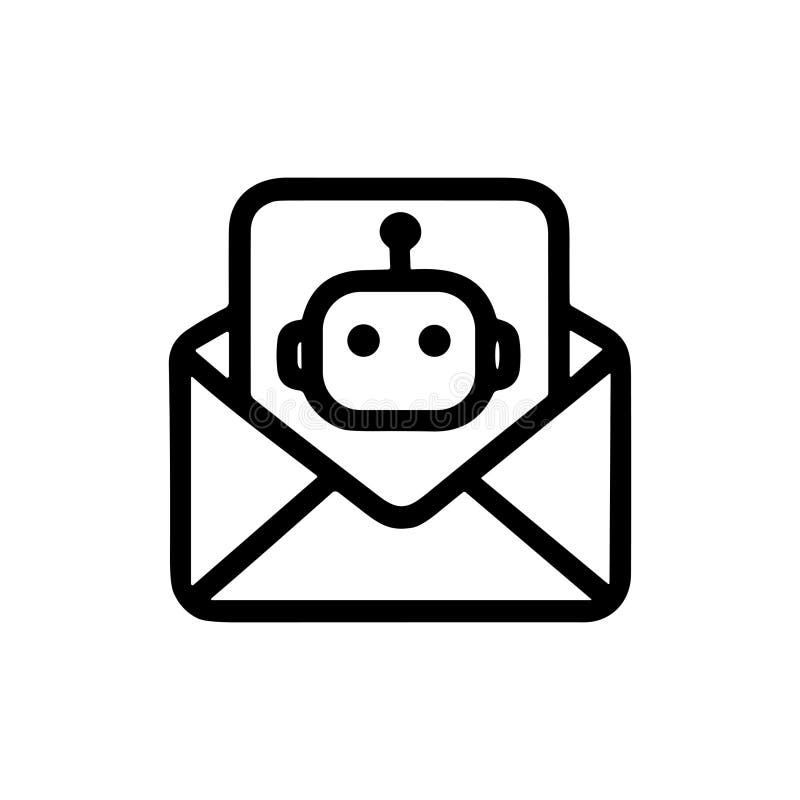 Minimalist Line Drawing Robot in an Open Email Message Icon Stock Photo ...