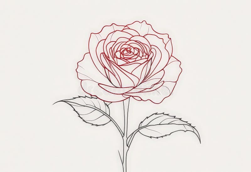 Minimalist Line Drawing of a Rose. the Petals are Outlined in Delicate ...