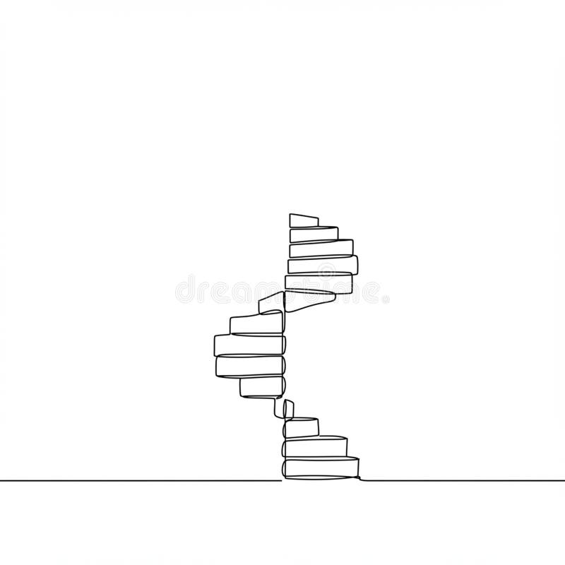 Minimalist Line Drawing of a Spiral Staircase. Formed with a Continuous ...