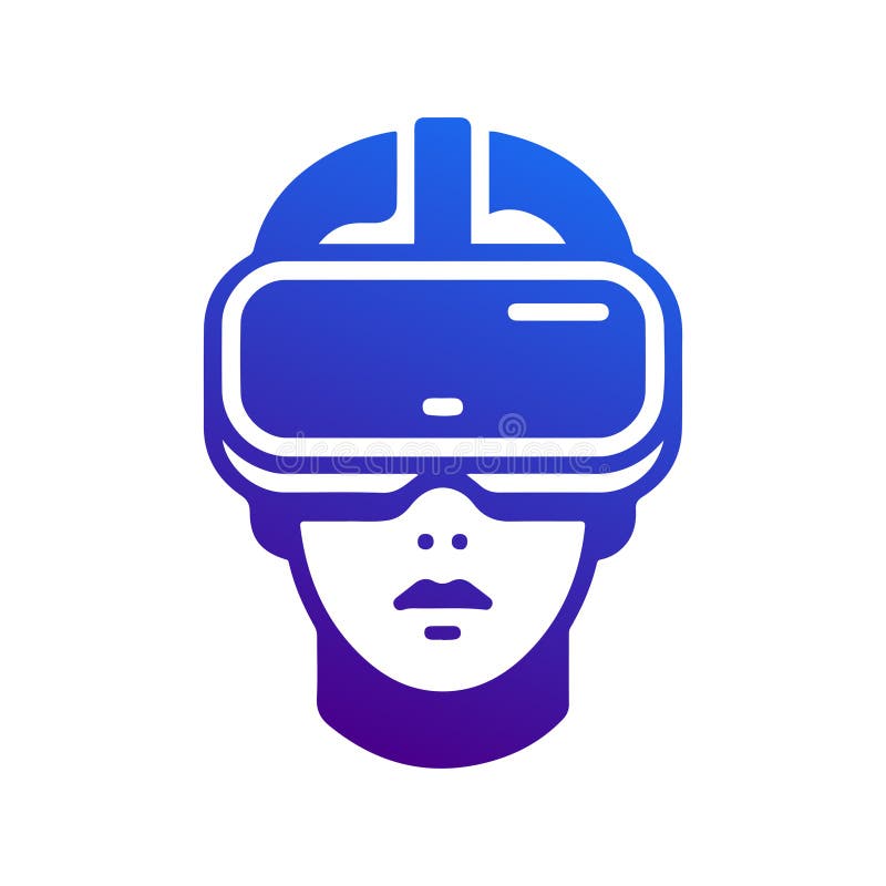 Minimalist Linear Flat Icon of Human Head in Virtual Reality Glasses ...